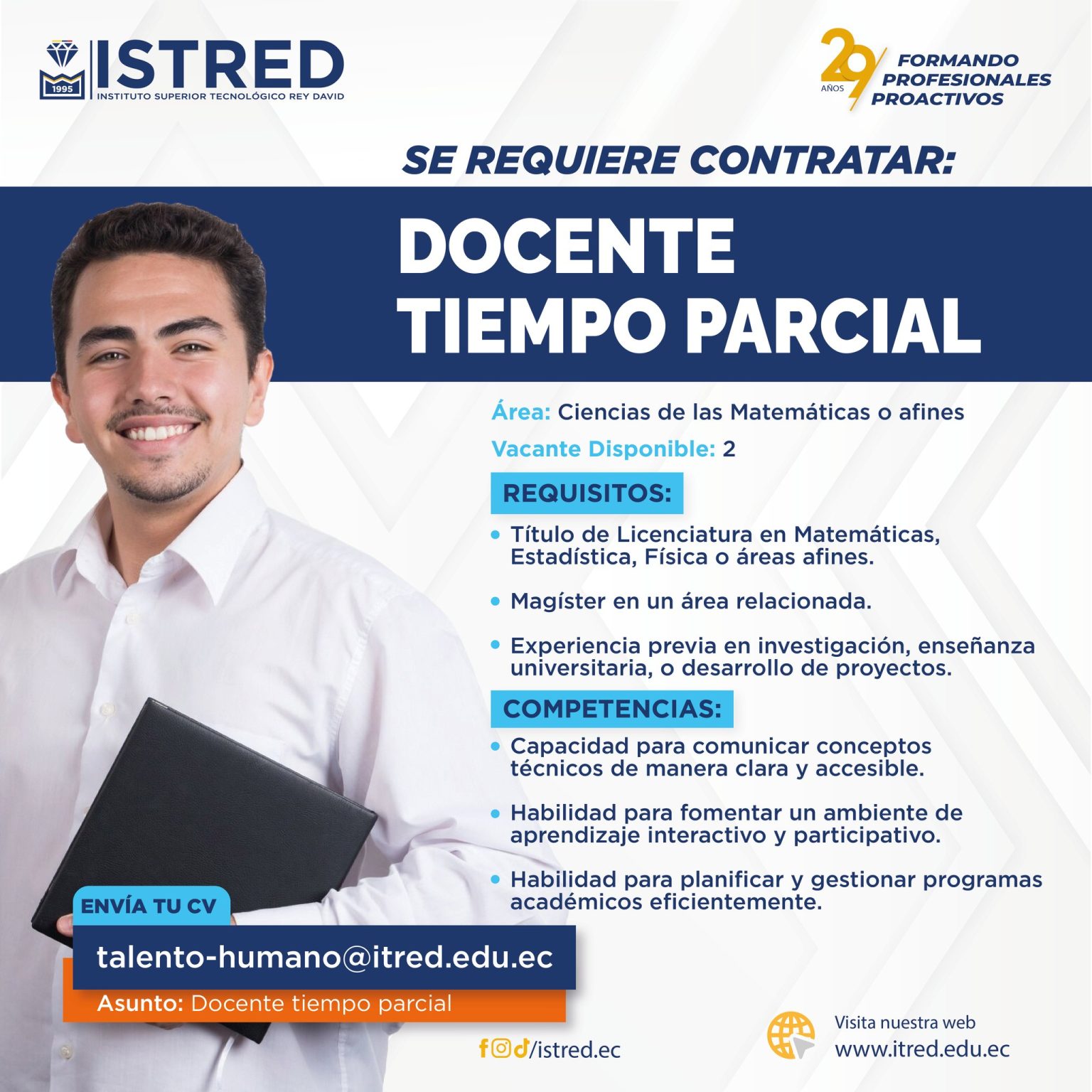 OFERTAS LABORALES – DOCENTE - Instituto Superior Tecnológico Rey David