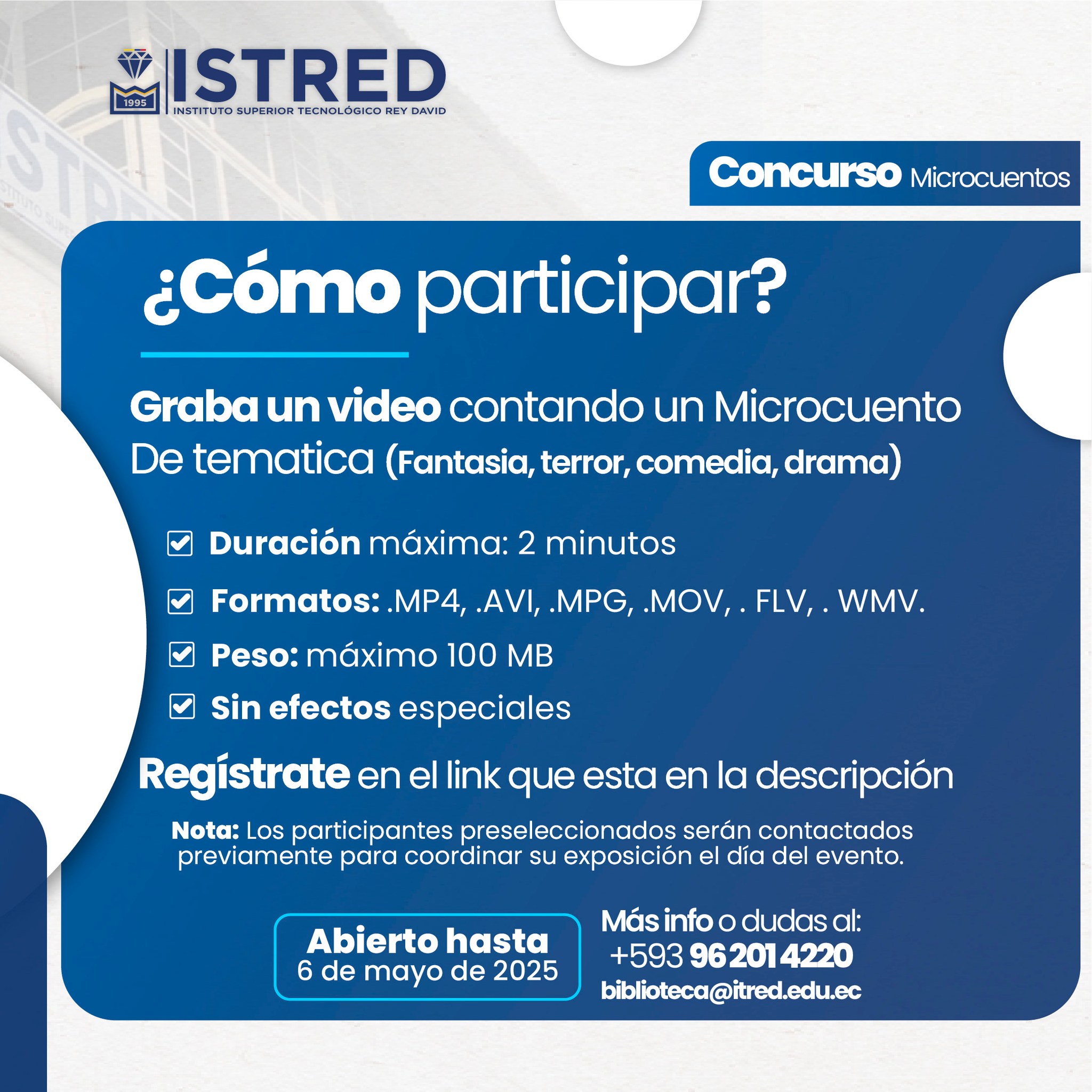 Participa en Voces Jóvenes - Instituto Superior Tecnológico Rey David